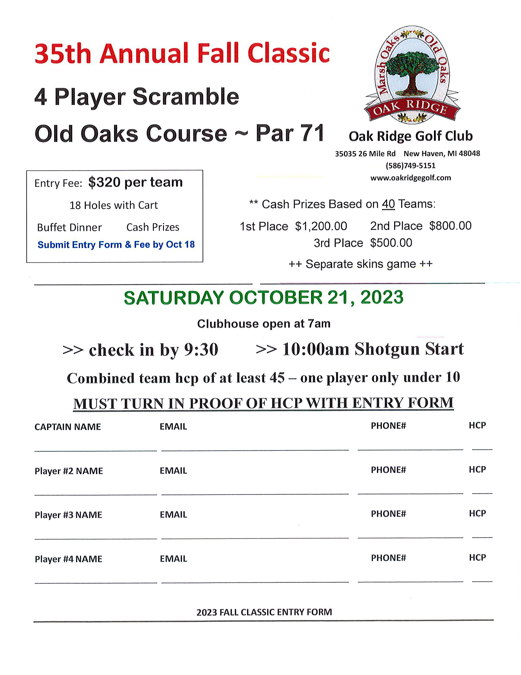 Upcoming Events - Oak Ridge Golf Club