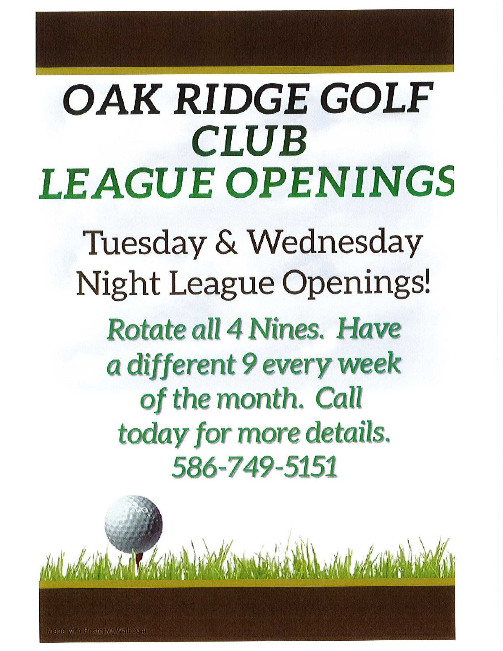 Upcoming Events - Oak Ridge Golf Club